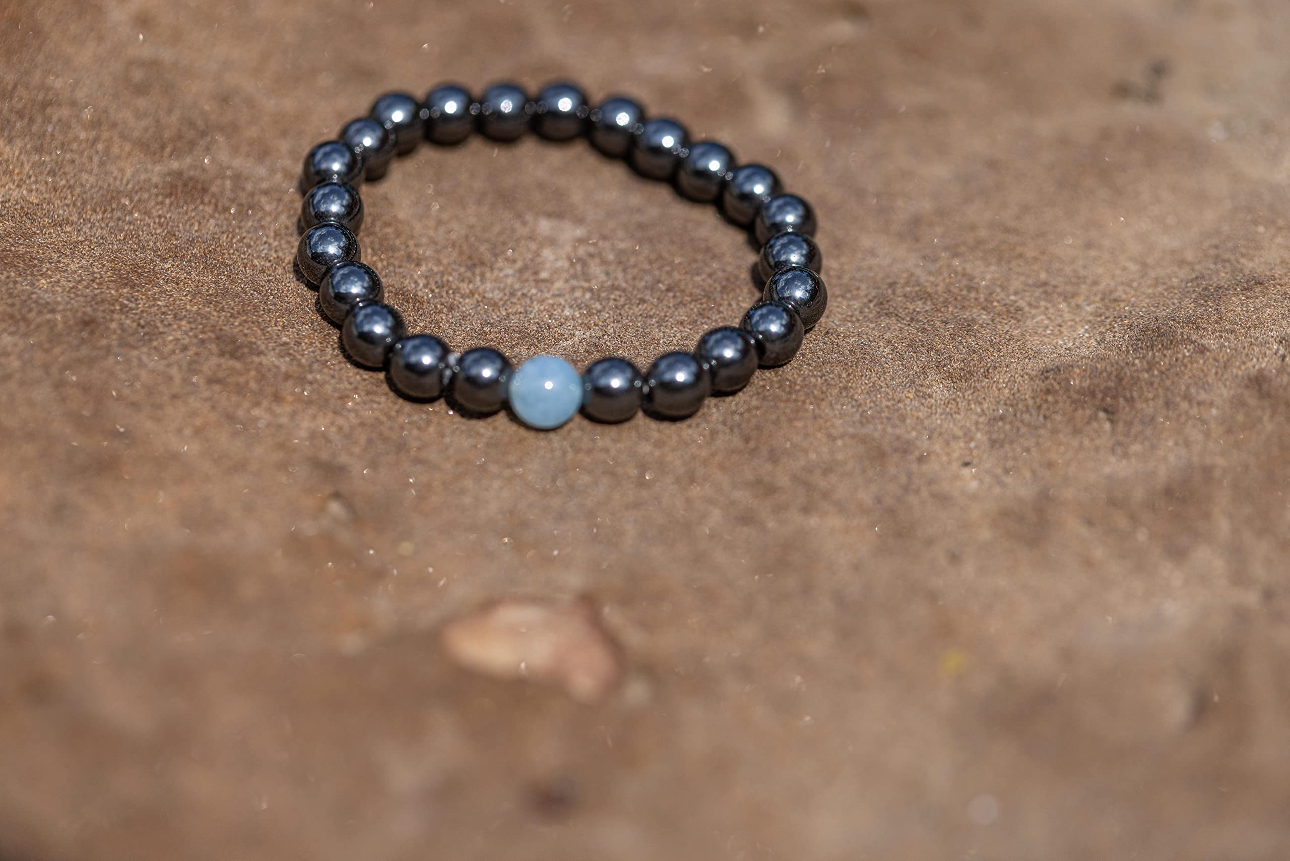 Ezina Designs - Alaskan Magnetic Black Hematite & Glacial Water Cleansed Aquamarine Stretch Bracelet