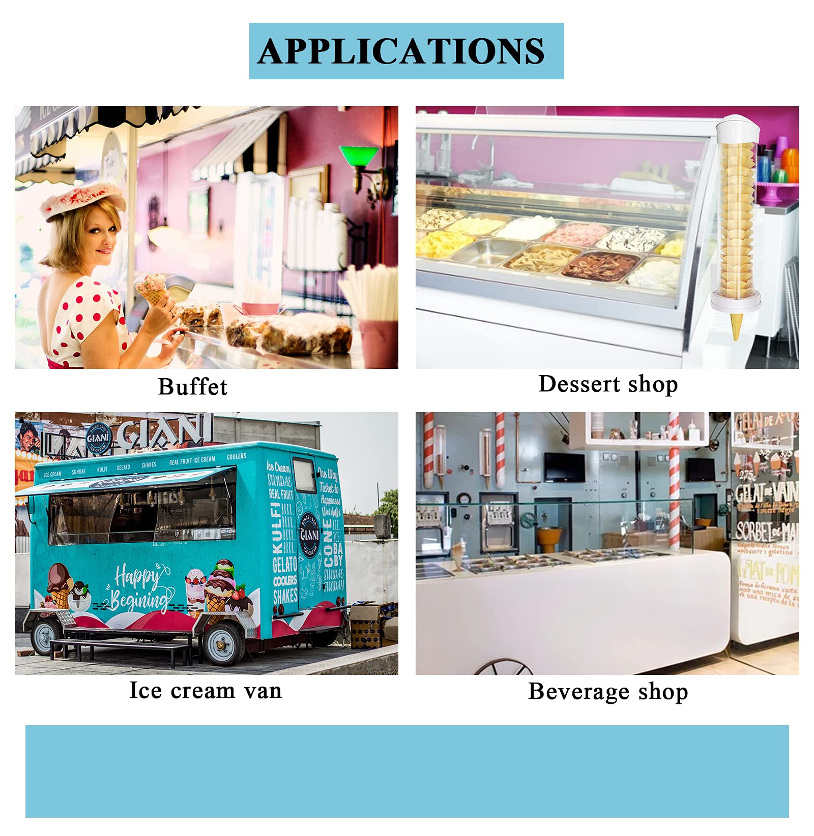 KUNHEWUHUA Ice Cream Cone Dispenser-16’’L x 3’’ Dia Plastic Tube with 1.6-2.6ins 2.4-3 ins gasket