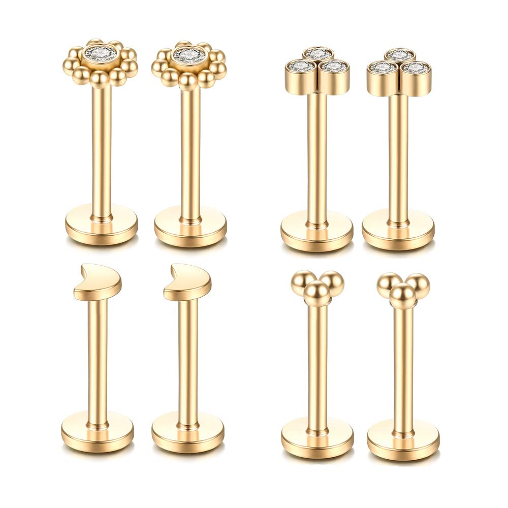 Gnoliew 18G 316L Stainless Steel Labret Monroe Lip Ring Studs Cartilage Helix Tragus Conch Daith Nose Piercing Jewelry(10mm Gold 18G)
