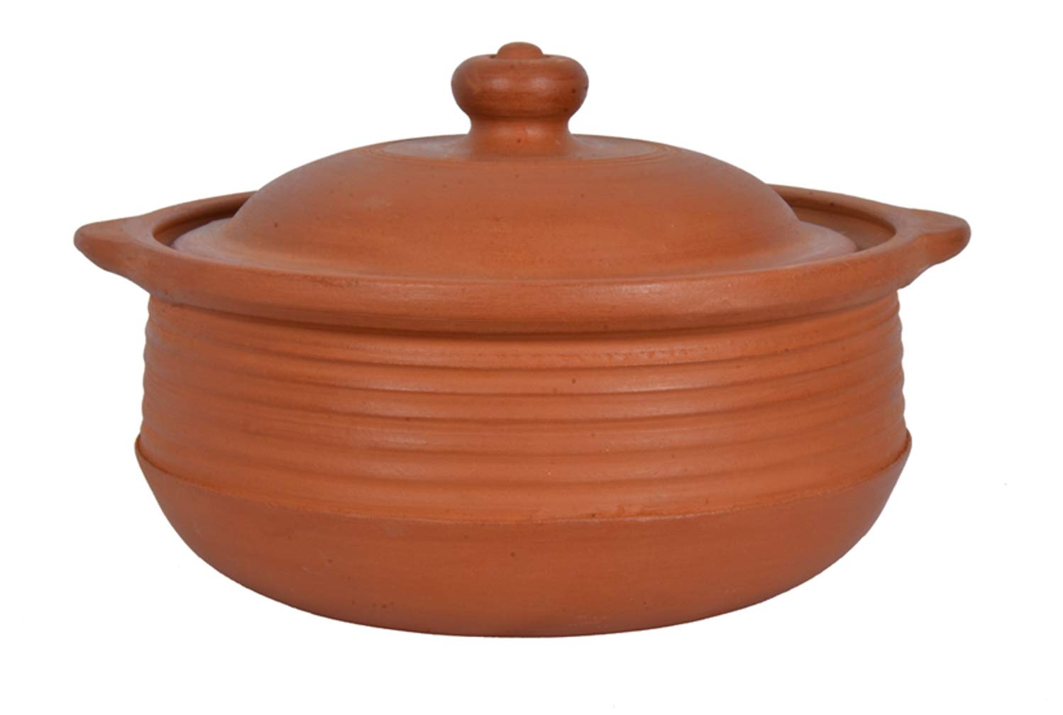 Village Decor Earthen clay cooking pot with lid (Capacity = 3000-3500 ML, Brown)