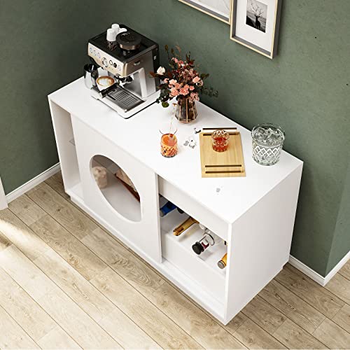 Waktavel Wine Bar Cabinet for Alcohol and Glasses, Buffet Cabinet with Storage,Alcohol Cabinet Small Liquor Cabinet Drawers, Sideboard Buffet Pantry Cabinet for Dining Room, White