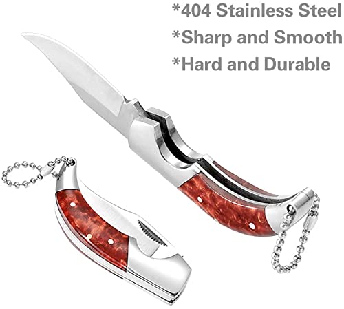 EZKIT Small Pocket Knife, Crescent-Shape EDC Knife with Stainless Steel and Wood Handle, Small Folding Knife, Blade Length 1.5in.