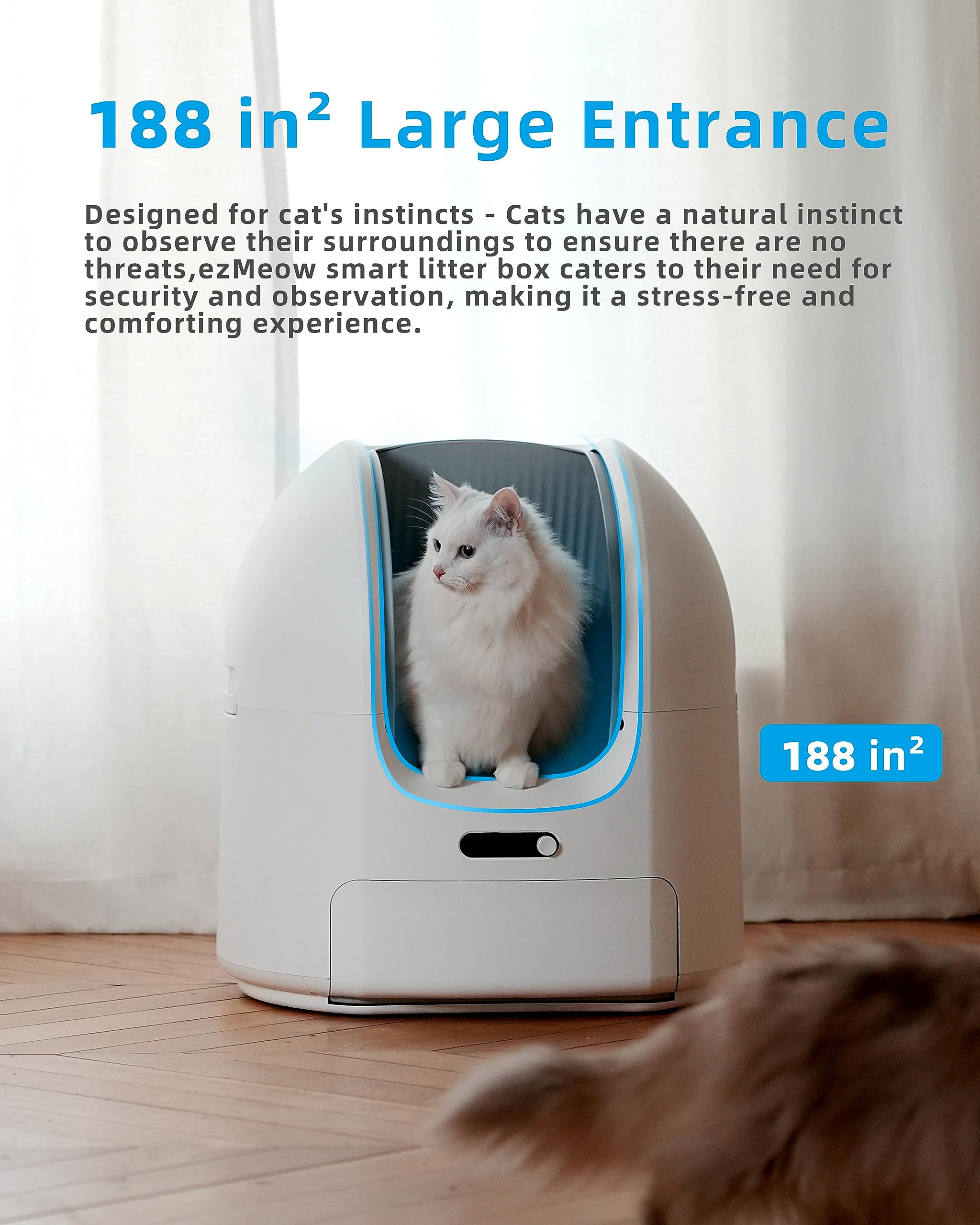 ezMeow Automatic Cat Litter Box,Self-Cleaning Cat Litter Box Smart Robot for Multi-Cats.Litter Trap Pedal,Open Entry,Sealed Waste Bin,Ozone Deodorization,7 Safety Sensor,App Control,Cat Recognition