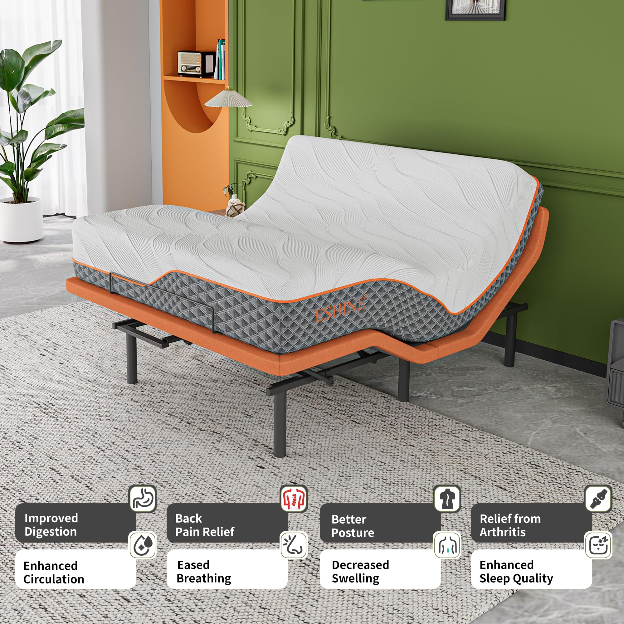 Split King Adjustable Bed Frame + 14โ Hybrid Matt, Bed Base with Massage, Pillow-tilt, Smart APP Control, Ergonomic Incline, Zero Gravity, Dual USB Port, Under Bed Light, Wireless Remote, 5000 Series