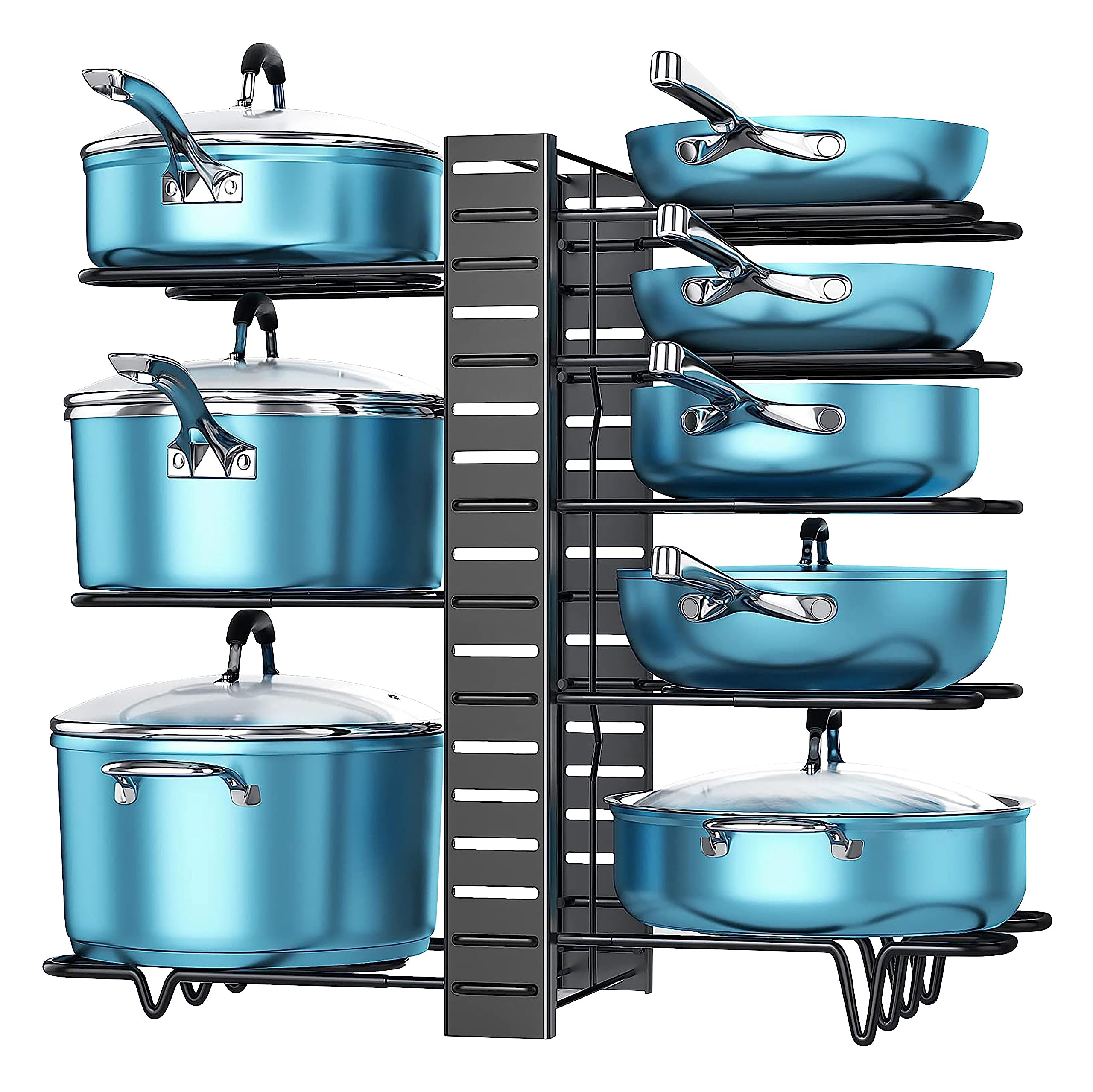 Generic 8 Tier Pot And Pan Organizer For Cabinet - Sturdy Iron Base, Easy Assembly, 8 Adjustable Tiers, Clears Countertops