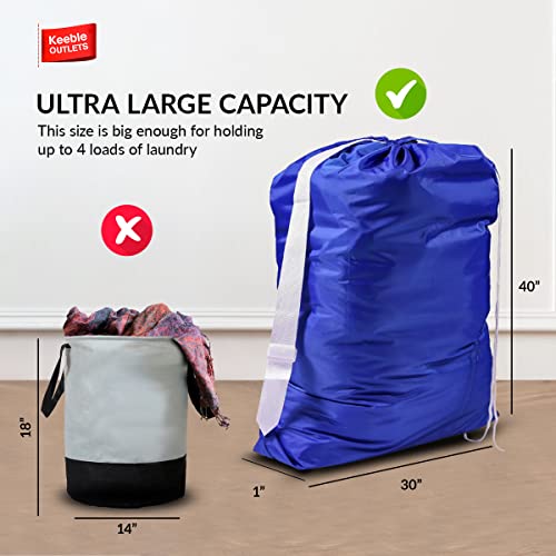 Pack of 3 Heavy Duty Travel Laundry bag blue XL (30 * 40) with straps, Nylon Material, Locking Drawstring, Durable and washable, Extra large bag, Rip and Tear Resistant,Mesh bag dirty Cloth Organizer