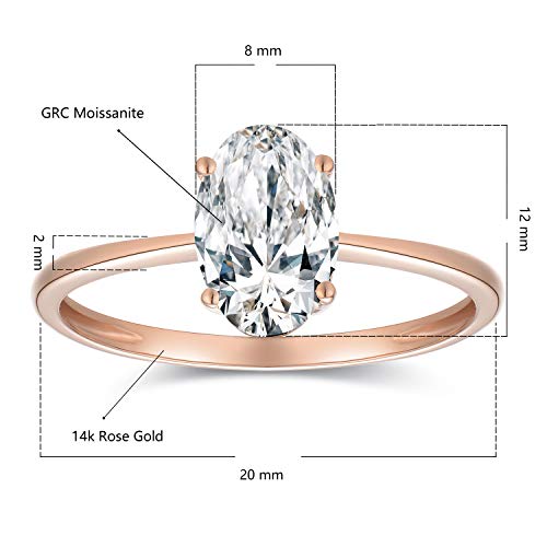 espere 1.5 Carat Moissanite Oval Cut Forever Classic Engagement Ring Solid Gold Plain Ring Band 14K Rose Gold Bridal Ring Stackable Brilliant Ring (4.5)