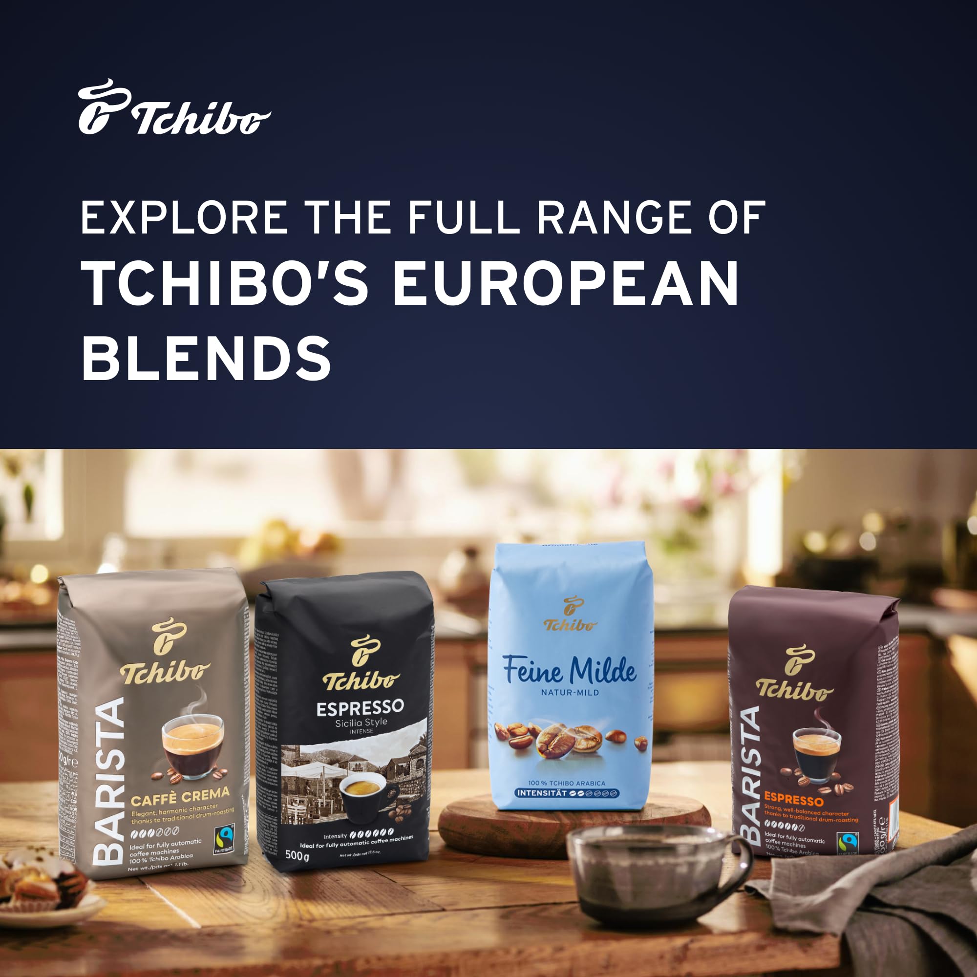 Tchibo Roasted Ground Coffee β Feine Milde - Light Roast Arabica Beans for a European Style Coffee β Intensity 2/6, Acidity 3/6, Roast Level 2/6 β 8.8 oz