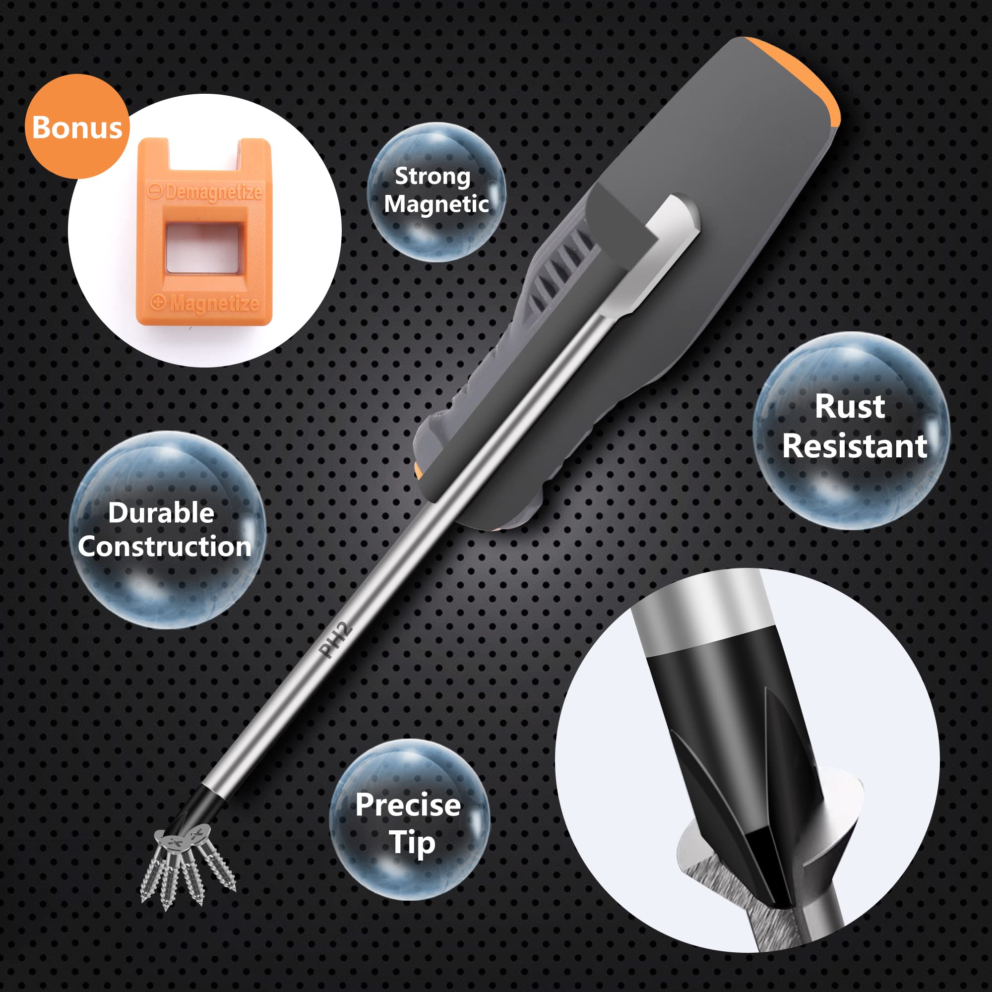 MulWark Strong Magnetic Tip Screwdriver Set, Precision & Stubby & Angled Offset Screw Driver, Pick & Hook Kit| Roll Bag| Torx Star Phillips Flat Square Head Driversets