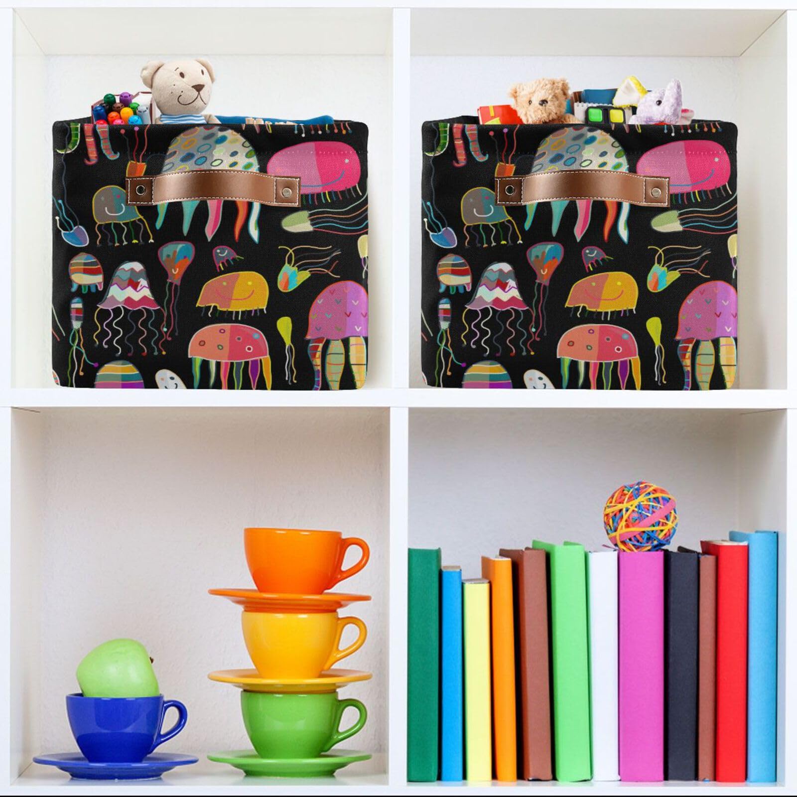 Funny Jellyfishes Storage Basket Bins Collapsible Toy Storage Bins with Handles Laundry Baskets for Playroom Living Bed Room Office Clothes Nursery,1 pcs