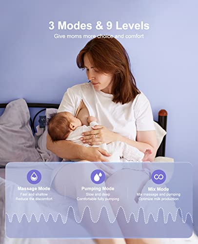 Wearable Breast Pump Hands Free, Haimmy Electric Portable Wireless Breast Pumps with LCD Display 3 Modes & 9 Levels, 19/21/24/28mm Flange, Leak-Proof, Low Noise Painless Breastfeeding Pump (2 Pack)