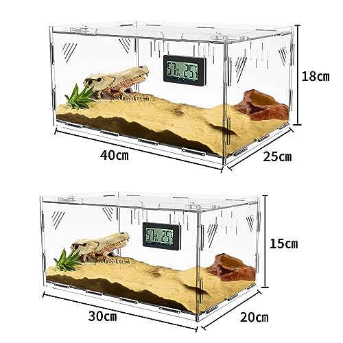 Reptile Terrariums, with Temperature Hygrometer, 11.8"x7.9"x5.9" Acrylic Reptile Breeding Box Terrarium Cage Tank for Small Reptile Insect Home Office