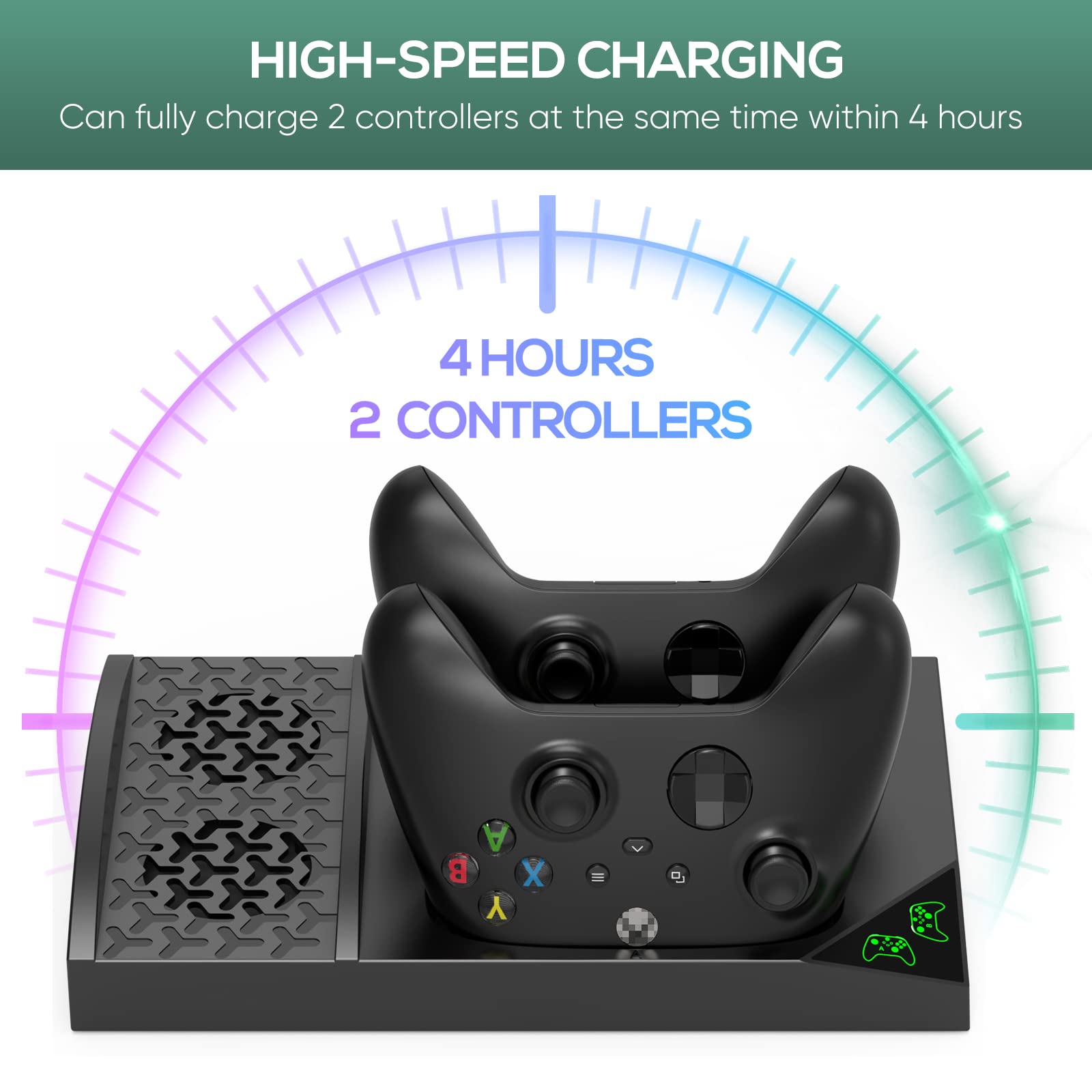 FASTSNAIL Vertical Stand with Cooling Fan for Xbox Series S Charging Station for Xbox Series X/S Controller, 2 Pack 1400mAh Rechargeable Batteries Charging Dock for Controller with Headset Stand