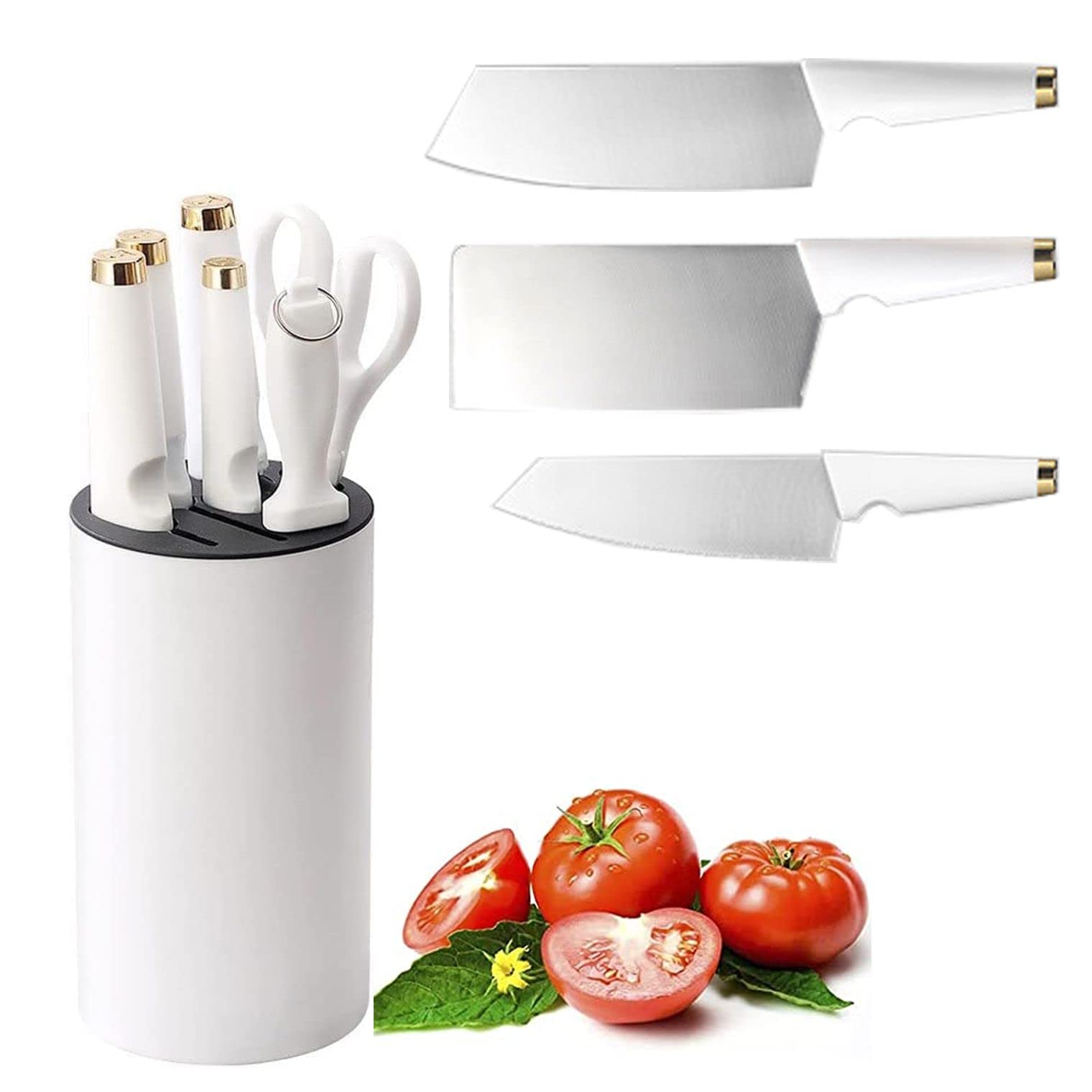 Kitchen Knife Set, Justup 7pcs Stainless Steel Knife Sets for Kitchen with Block, Ultra Sharp Home Kitchen Chef Knife Set, Paring Utility Fruit Knives Knife Set With Block White Knife Set