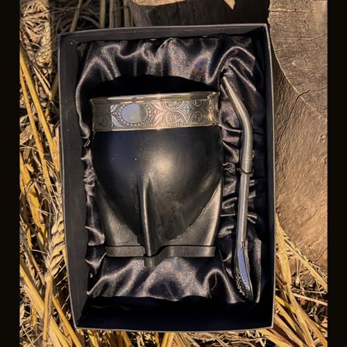 Genérico Mate Imperial Argentino Kit Mate (copa mate) y Bombilla de acero inoxidable, Mate de Calabaza, envuelto Cuero Hecho a Mano, incluye un Packing premium