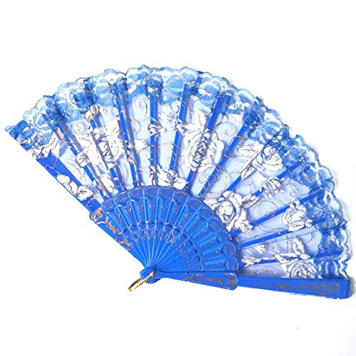 Folding Fan Rose Flower Lace Fans Chinese Style Dance Wedding Party Bridal Hand Fan Folding Fan Decoration (Color : Light Grey)