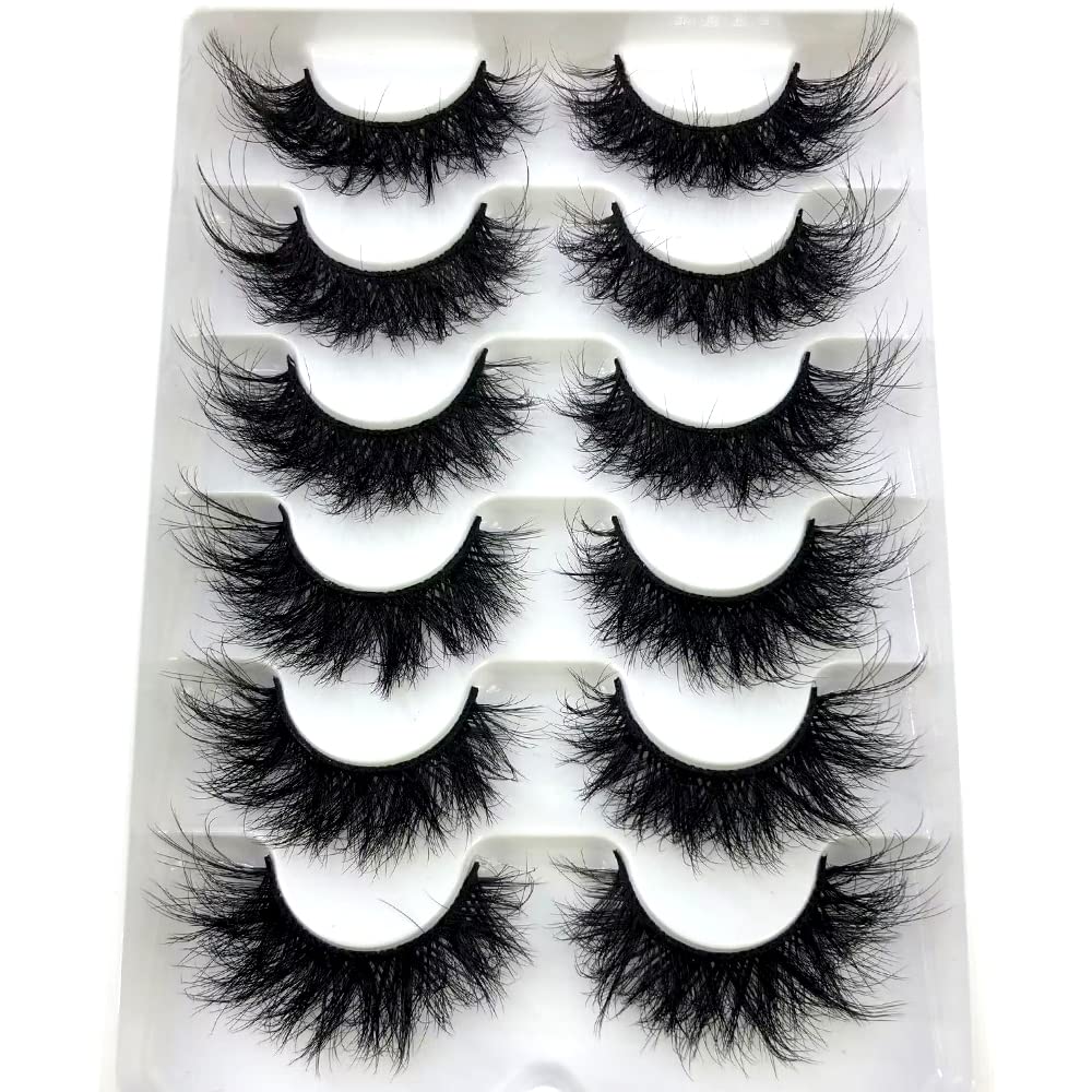 HBZGTLAD 6 Pairs False Eyelashes Cat-Eye Fluffy Faux Mink Lashes 8D Wispy Lashes Dramatic Long Thick Volume Fake Eye Lash(SR-01)