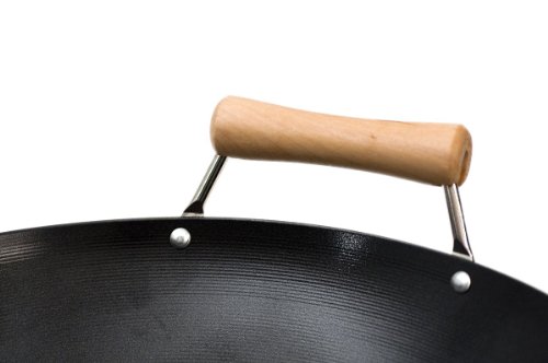 JOYCE CHEN Classic Series 14-Inch Carbon Steel Nonstick Wok Set with Lid and Birch Handles, 4 Pieces