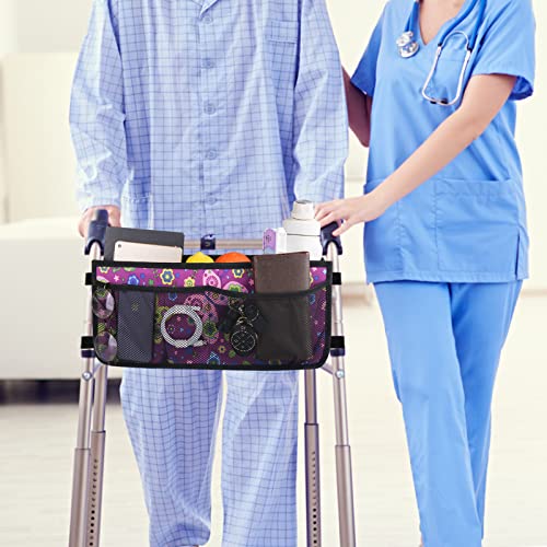 Walker Basket Foldable Walker Storage Bag with Two Split Boards and Six Non-Slip Straps Big Capacity Walker Basket Tote Organizer Never Tipping Over Ideal for Senior, Universal Size (PurpleButterfly)