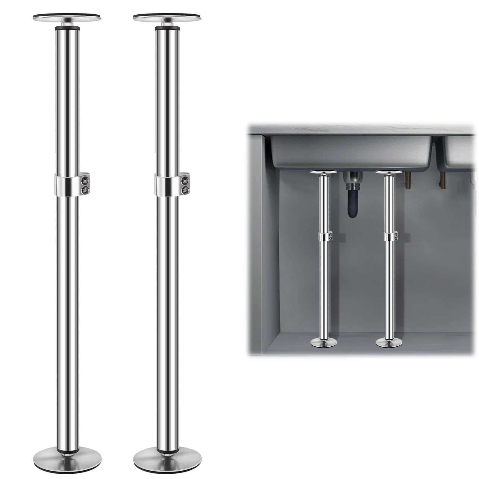 Snowtaros Undermount Sink Brackets, Stainless Steel Undermount Sink Support, 17.7β-31.1" Adjustable Support Pole, Undermount Sink Repair Kit for Kitchen, Bathroom (2 Pack)