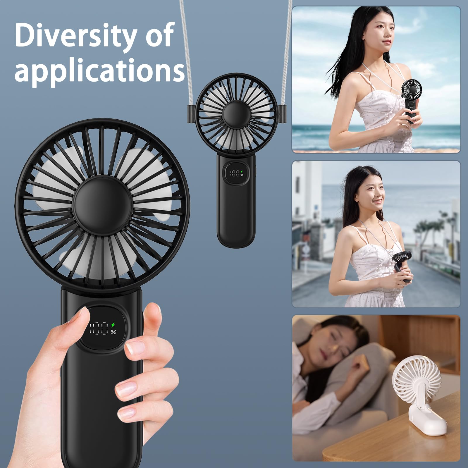 JODNO Portable Handheld Fan 2 Pack, Foldable Mini Hand Fan USB Rechargeable Battery Operated Fan with 5 Speeds Quiet Small Personal Neck Fan Eyelash Fan for Women Men Office Outdoor Travel Camping