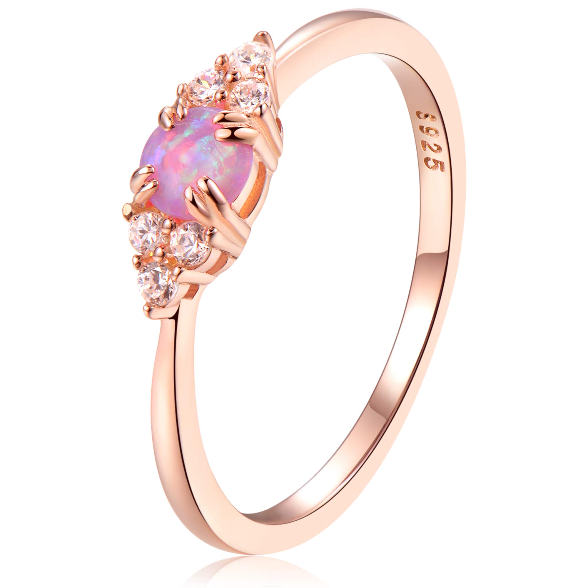 espere Sterling Silver Halo Opal Stacking Ring Simple Dainty Rose Gold Ring Pink Opal Ring Birthstone Ring Size 6