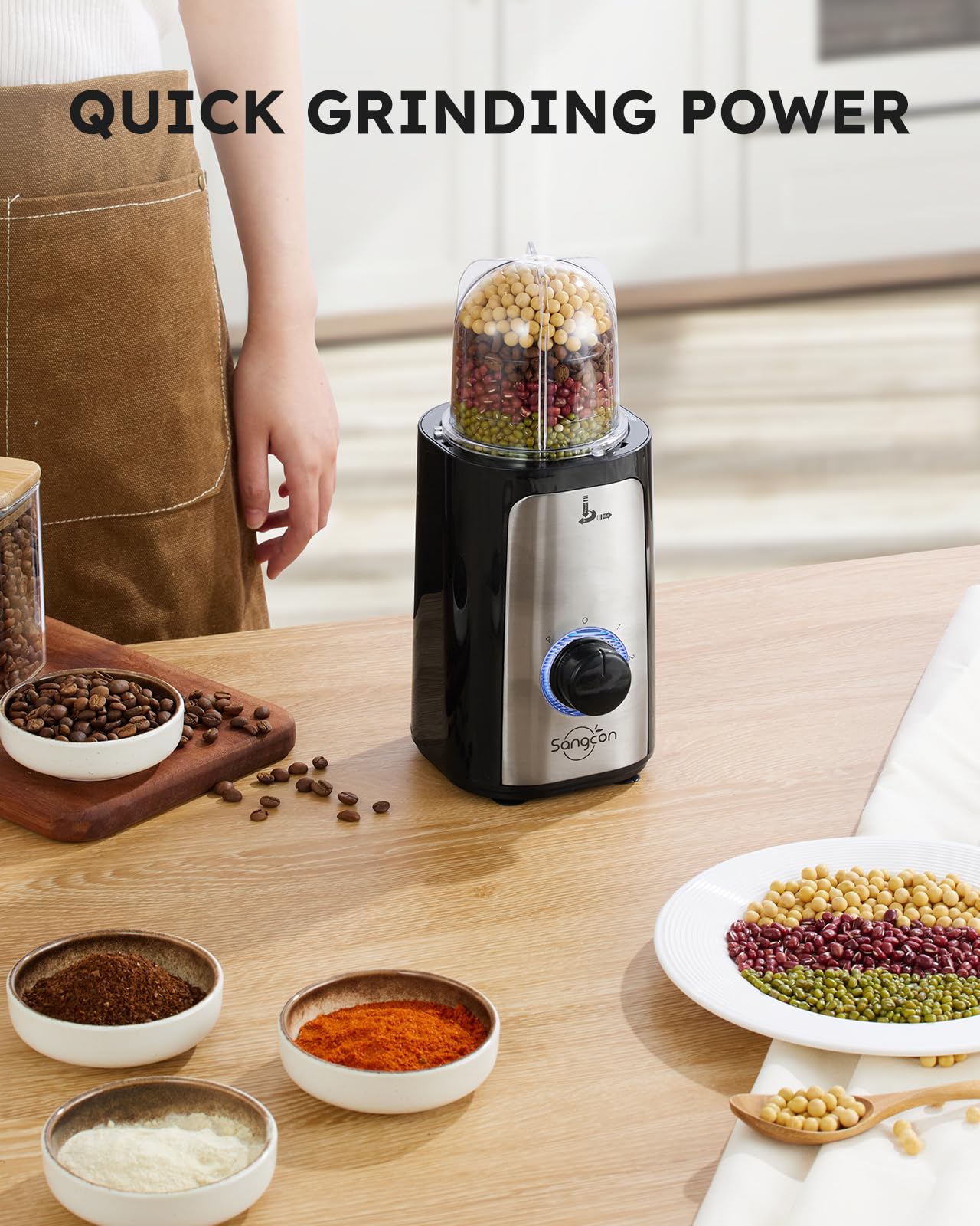 Sangcon 5 in 1 Blender and Food Processor Combo for Kitchen for smoothies/ice, Food Chopper for Meat and Vegetable, 350W High Speed Smoothie Blenders with 2 Speeds and Pulse for Smoothies and Shakes