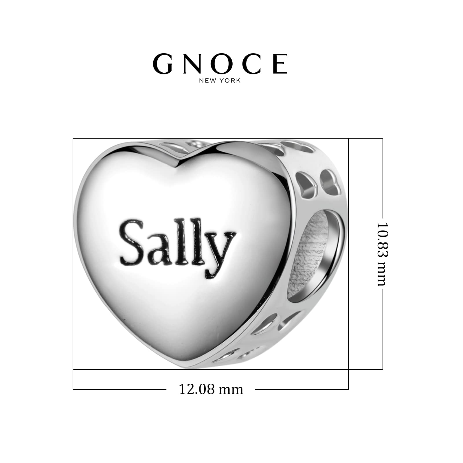 GNOCE Engravable Heart Charms For Bracelets Necklace 925 Sterling Silver Bead Charms For Mother's day Women Jewelry Gift