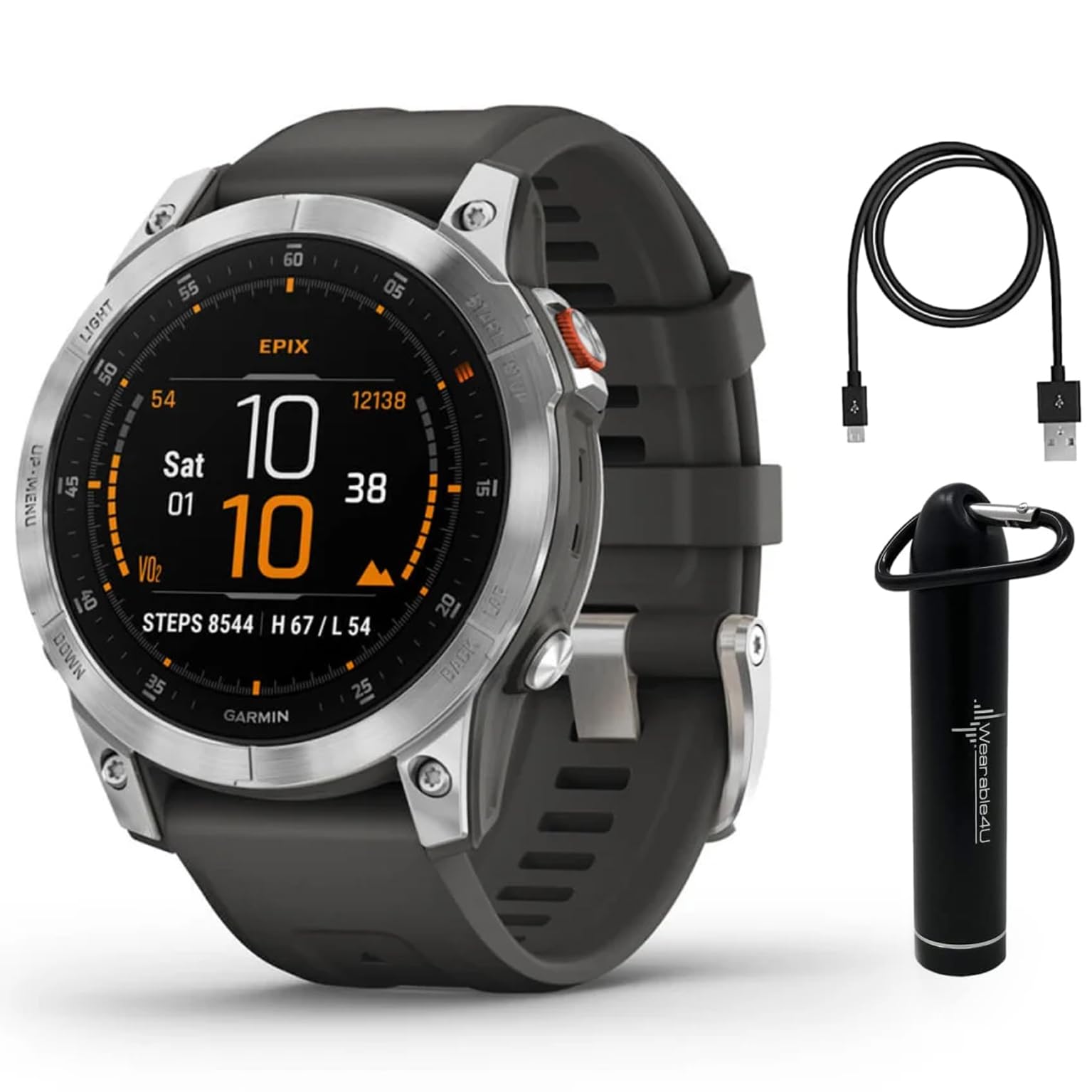 Wearable4U Garmin EPIX (Gen 2) - Slate Steel 47mm Slate | Premium Active GPS Smartwatch with 1.3 in. AMOLED Display. Gift Bundle Energy Set.