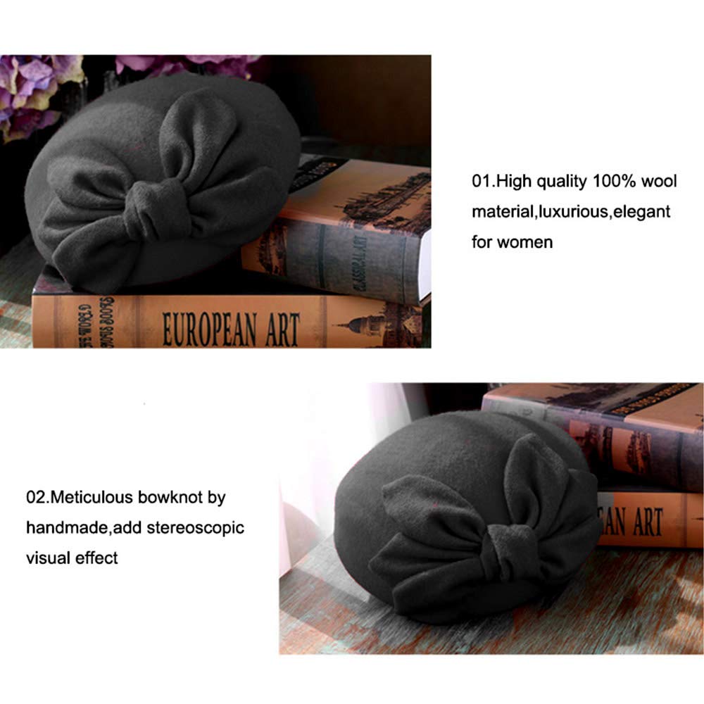 F FADVES Women's Pillbox Hat Formal Vintage Wedding Tea Party Fascinators with Bow (Black)