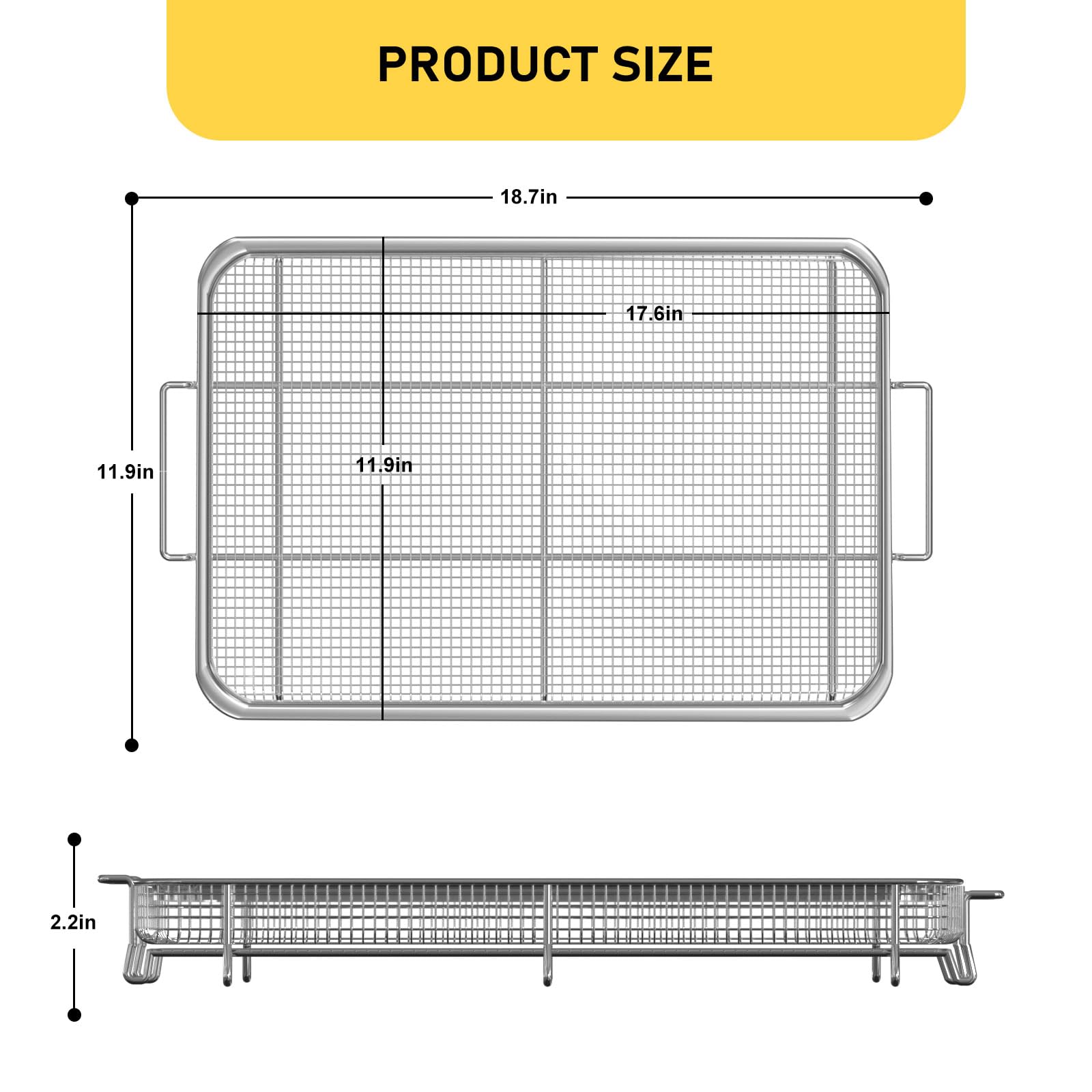 Extra Large Air Fryer Basket for Oven, 18.7'' x 11.9'' Stainless Steel Crisper Basket for Convection Oven, Baking Pan Perfect for the Grill, Dishwasher Safe, 2 Pack