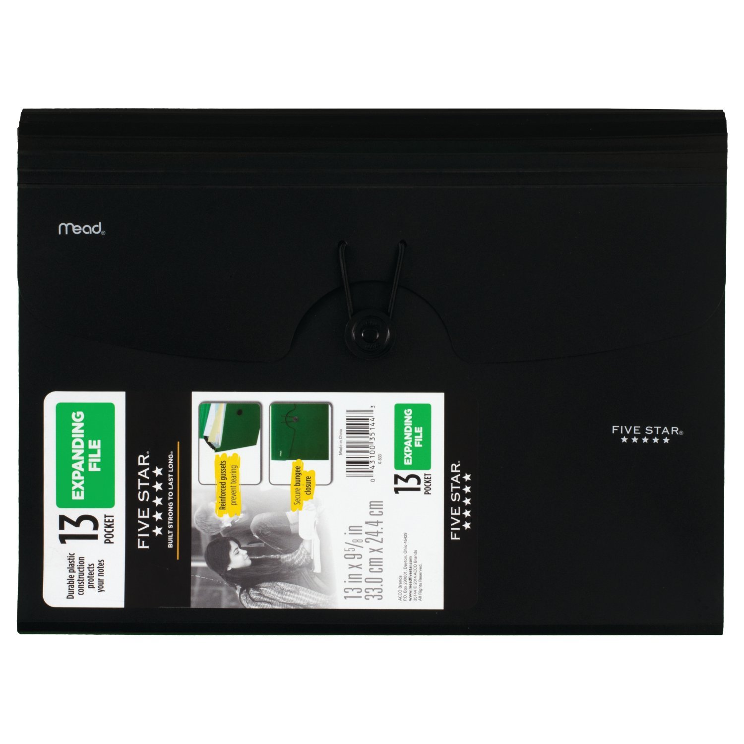 Five Star Expanding File Folder, 13-Pocket Expandable File Folder, Black (38144)