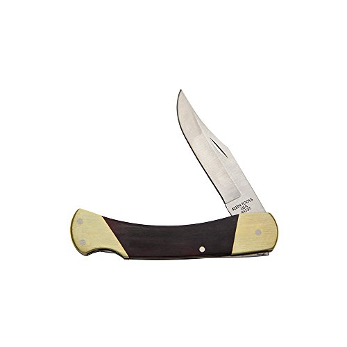 Klein Tools 44037 Sportsman Knife 3-3/8-Inch Stainless Steel Sharp Point Blade, Wood With Brass