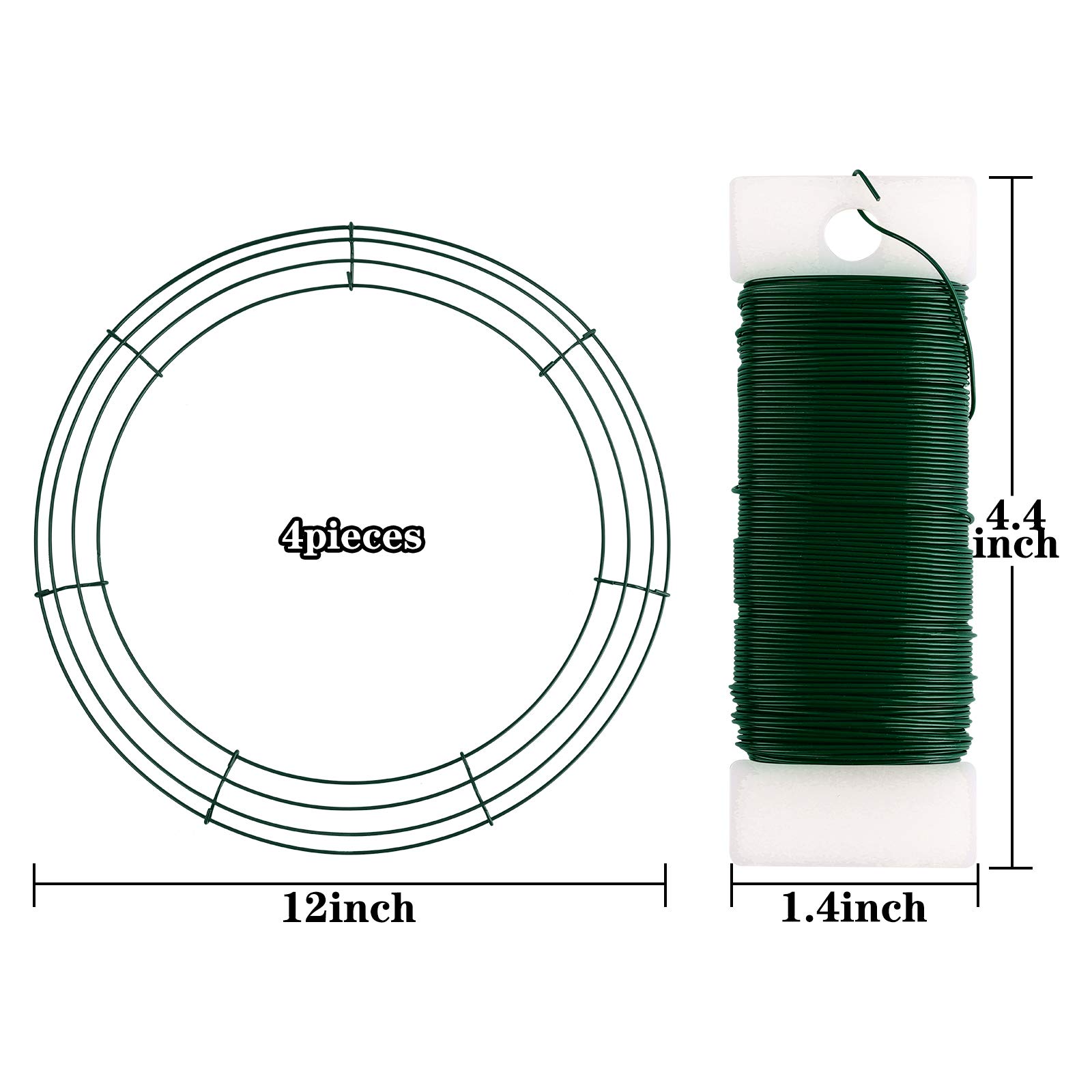 ELCOHO 4 Pack Wreath Frames with Green Flexible Paddle Wire Holiday Wreath Frames for Christmas Wreaths, Crafts, and Floral Flower Arrangements