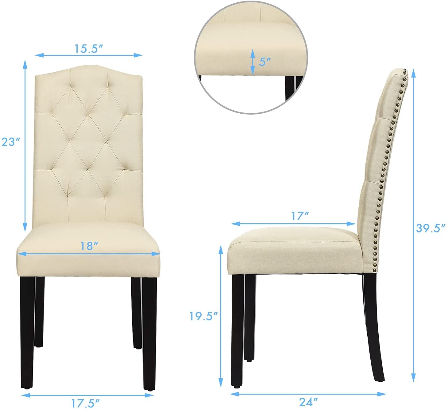 ERGOMASTER Dining Chairs Set of 4 Adjustable Parsons Chairs Anti-Slip Foot Dining-Chair Fabric Kitchen Chair with Solid Wood Legs - Beige