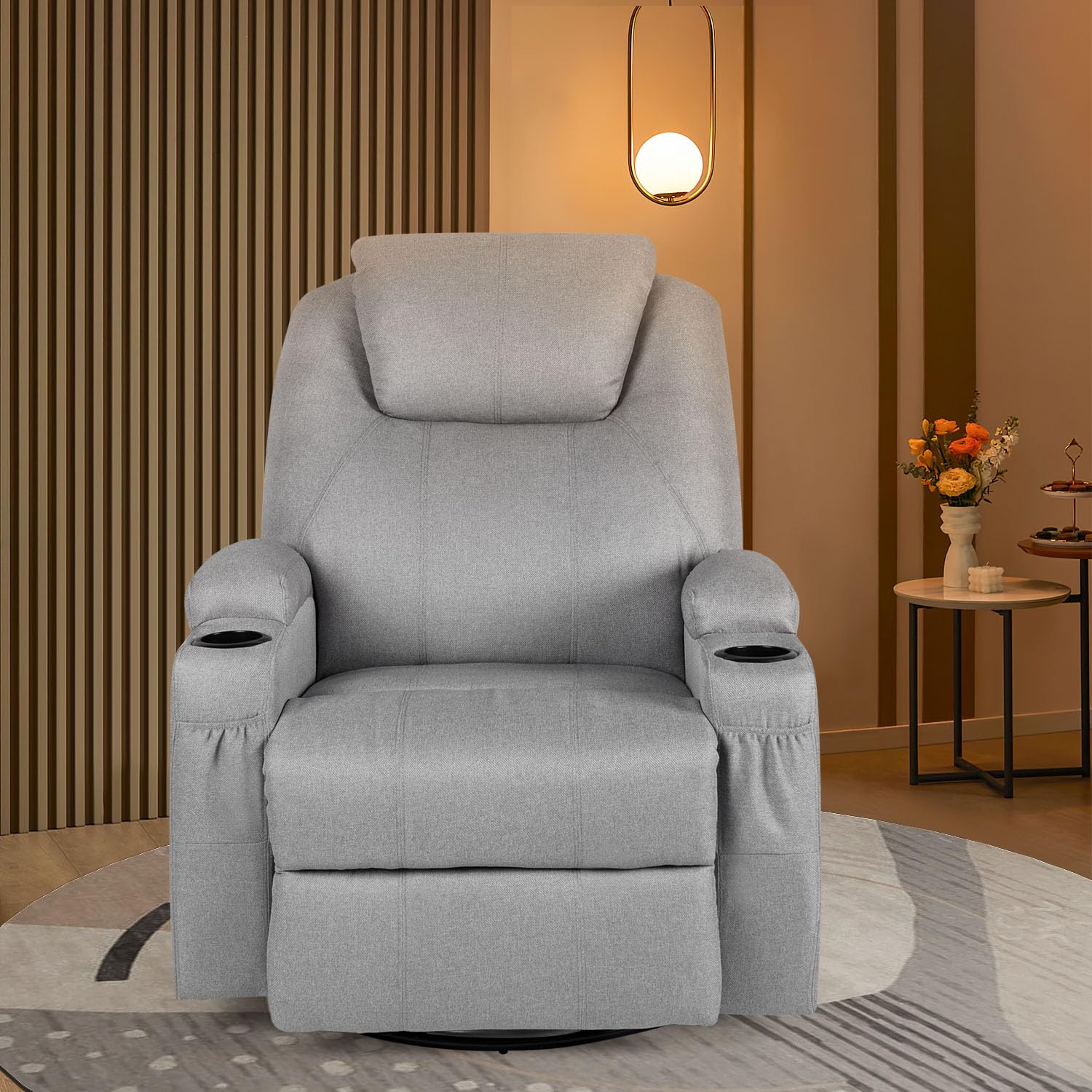 Esright Grey Massage Recliner Chair 360° Swivel Heated Ergonomic Lounge Reclining Chair