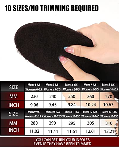 Walkomfy Warm Wool Insoles Winter Thick Outdoor Wool Shoe Inserts, Warm Work Boot Shoe Insoles Arch Support Orthotics Plantar Fasciitis Insoles for Women and Men