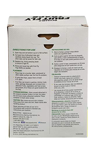 RESCUE! Fruit Fly Traps (Set of 2 Traps) β Reusable, Includes Liquid Bait Attractant