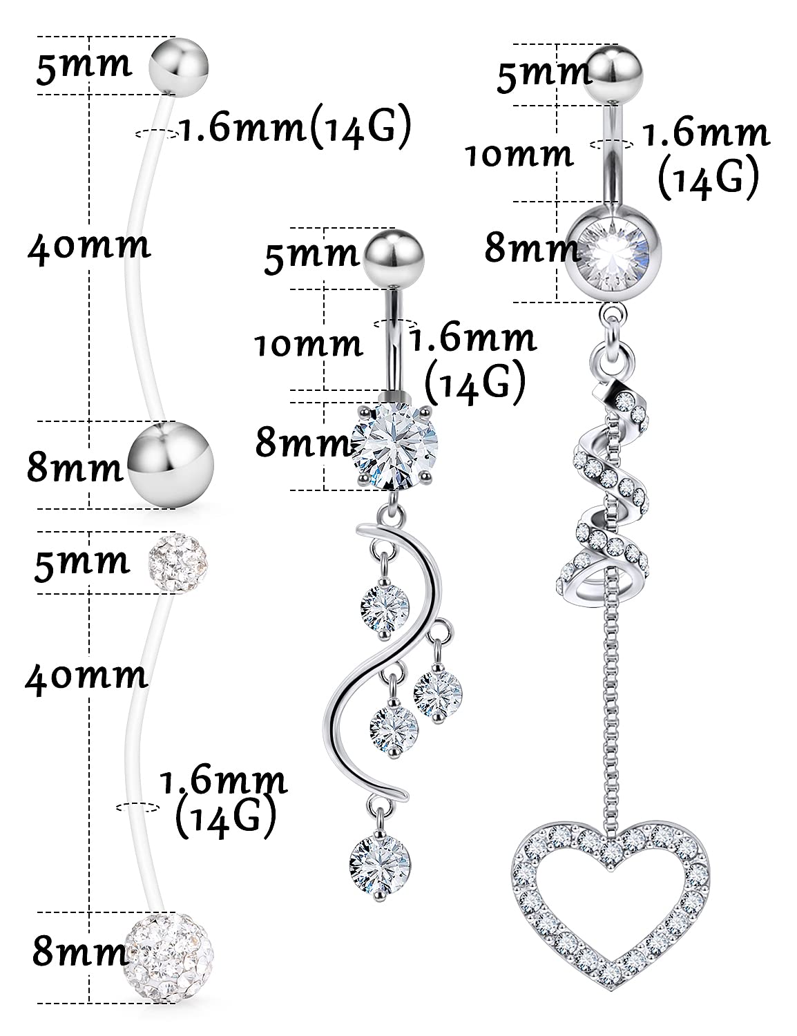 Goerhsjie Belly Button Ring Pregnancy Belly Button Rings Dangle Belly Button Rings Belly Rings Belly Button Rings Belly Ring Belly Button Ring Surgical Steel Belly Piercing Belly Rings for Women