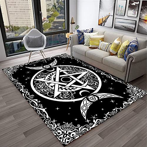 LGGQQW Triple Moon Area Rug Bordered Pentagram Rug Bohemian Rug Home Decor