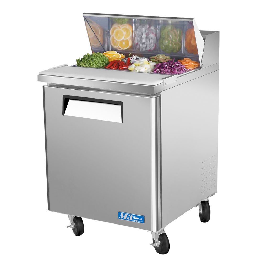 Turbo Air M3 SeriesMST-28-N Sandwich and Salad (1) door prep table rear mounted (7) cu. ft. (8) Pan, no-maintenance condenser, holds temp w/lids open