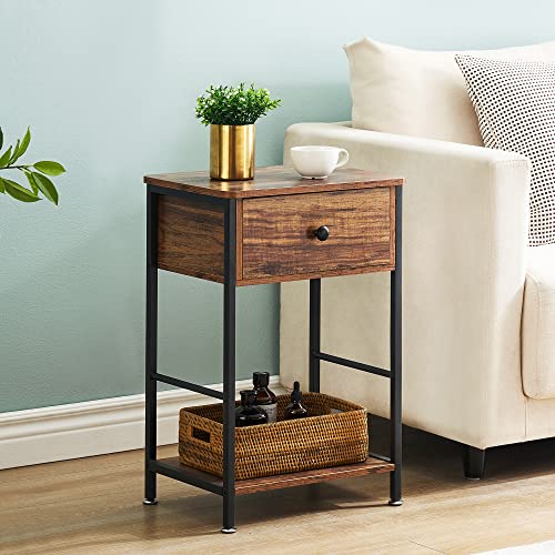 SunnyFurn Nightstand with 2 Tier Storage Shelf,Bedside Table for Living Room and Bedroom,Easy to Install Side Table,End Table with Drawer Shelves for Small Space,Set of 2 Brown