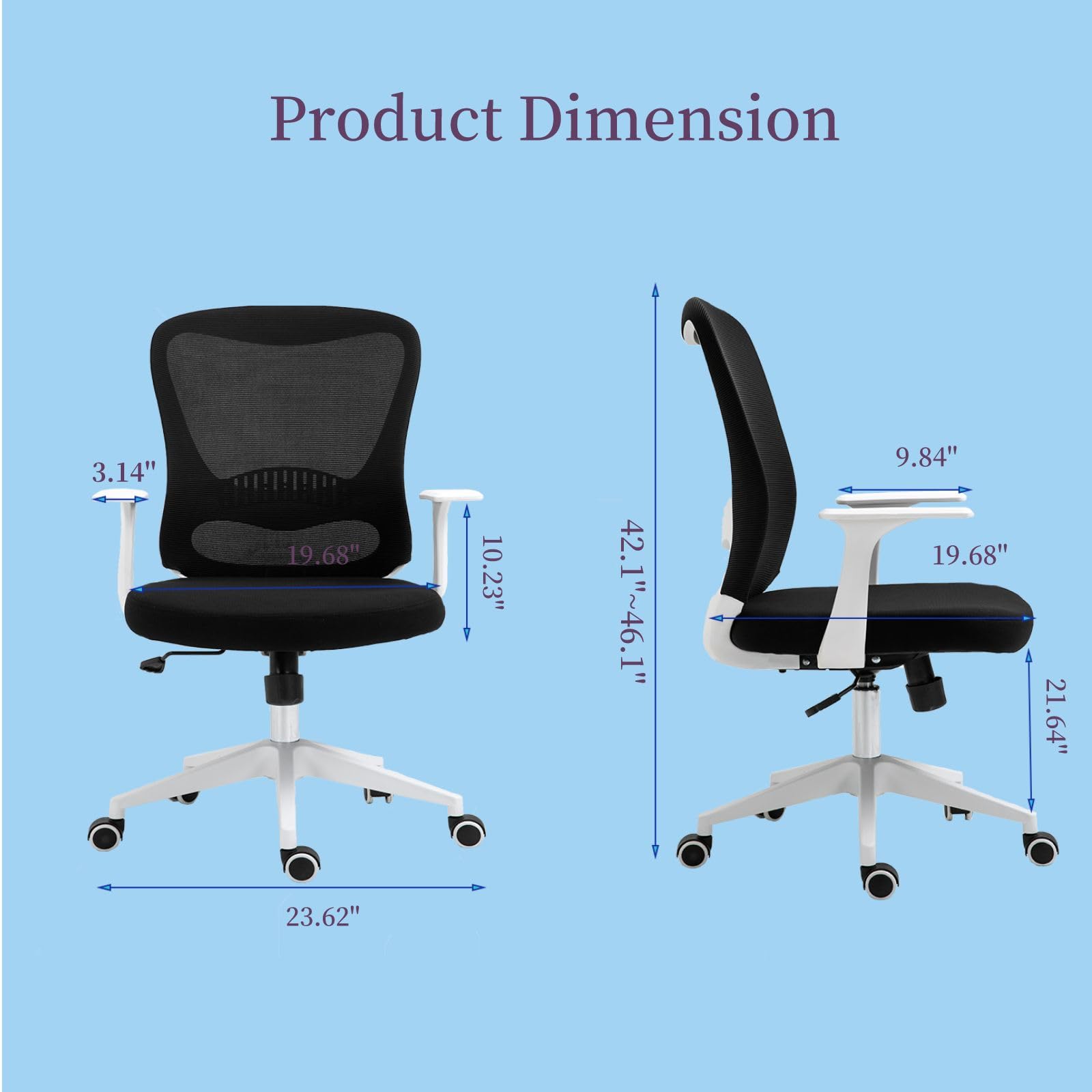 Ergonomic Office Chair Adjustable Computer Desk Chair Comfy Mesh Gaming Chair Mid Back Rolling Executive Office Chair for Home Office,School (White and Black)