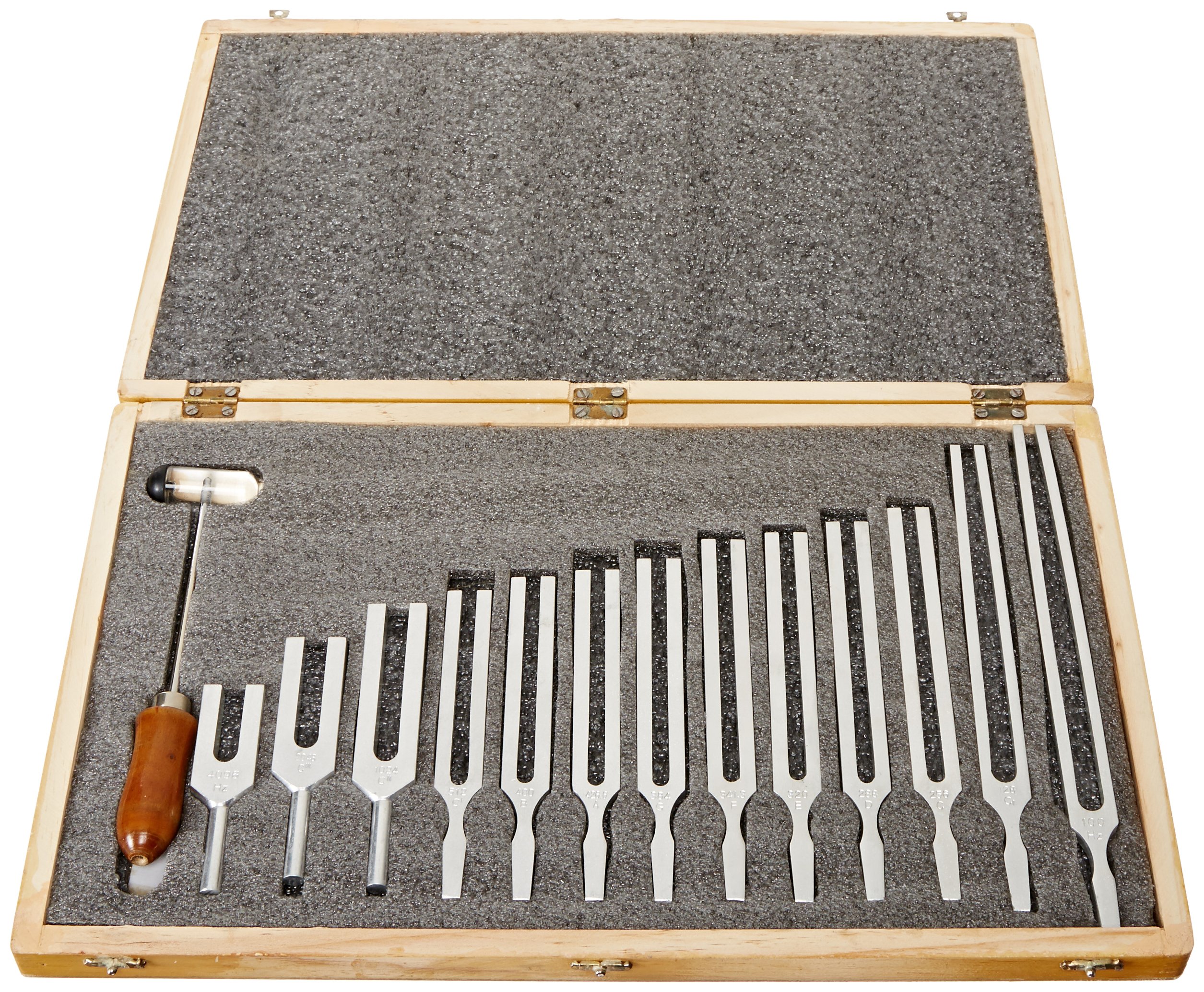 United Scientific TFBOX13 Tuning Fork Wooden Box Set with Mallet, 13 Forks