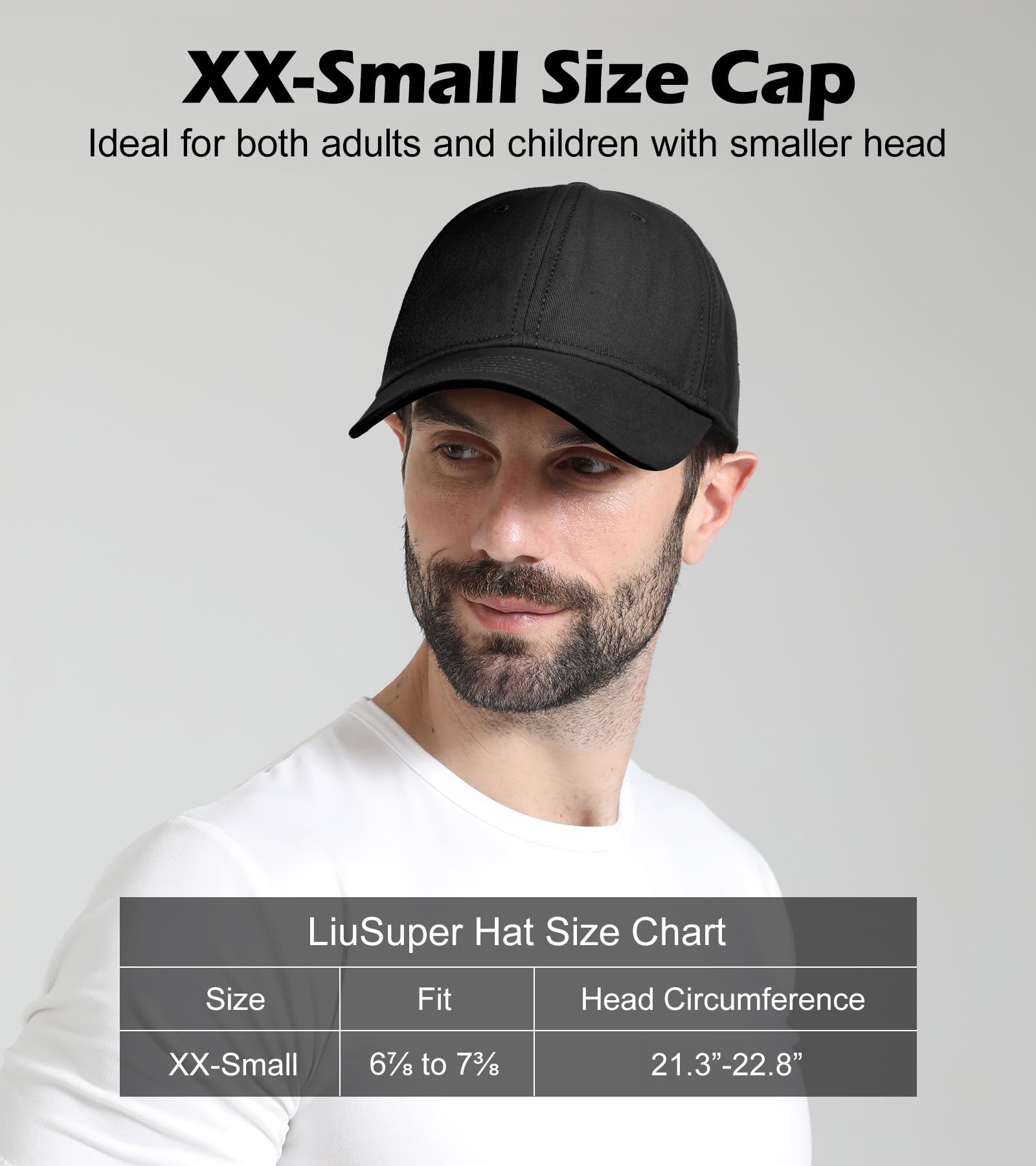 LiuSuper Plain Baseball Cap for Small Heads, XX-Small Adjustable Unisex Cotton Trucker Hat, Petite Dad Hat for Men and Women