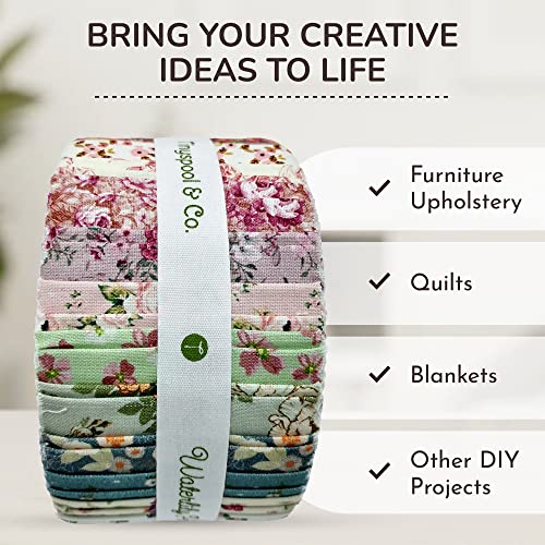 Tinyspool & Co. Jelly Roll Fabric Strips for Quilting, Crafting, and Sewing, 40 Strip Assorted Bundle, Soft Cotton for Blanket, Rug, Upholstery, Home Decor, and Purse Making, Waterlily Pond