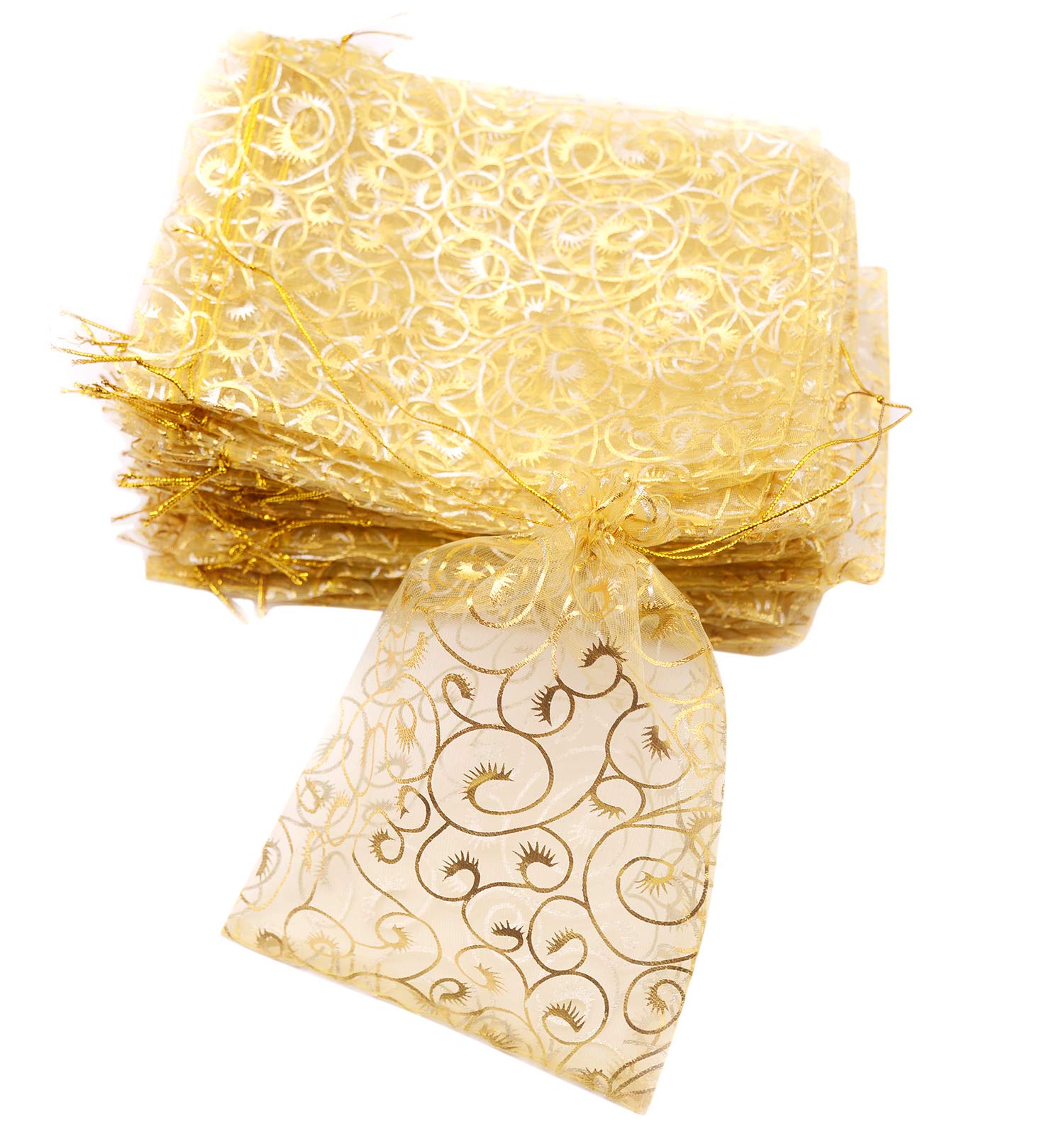 Wedding Favors Small Gift Bags, 100pcs 2.8x3.6 Inch (7x9cm) Gold Organza Bags for Party Favor Bags Small Business Candy Bags Mesh Bag (Gold, 2.8''x3.6'')
