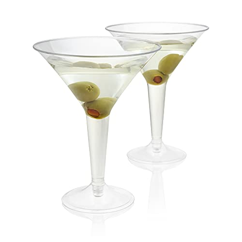 True Party Disposable Plastic Martini Glasses - Stemmed Clear Cocktail Cups for Outdoors, Parties - 8oz Set of 12