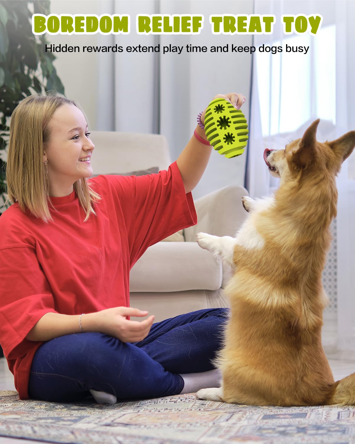 SCHITEC Dog Chew Toy, Interactive Treat Dispenser Puzzle Toys Bully Stick Holder for Medium Large Dogs, Tough Rubber Teething Enrichment Dog Ball