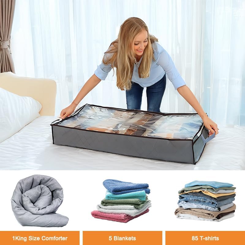 MoEnergy 90L Under Bed Storage Containers, Closet Organizers and Storage Bins, Foldable Underbed Storage Bags for Blankets, Towels, Comforter, Sweaters, Linen Sheets, Wrapping Paper (Brown, 4 Pack)